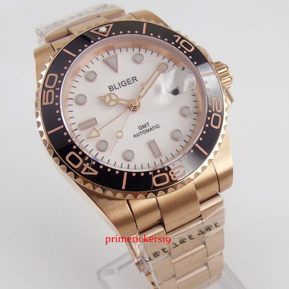 BLIGER 40mm bright white dial date indicator GMT mechanical automatic ...