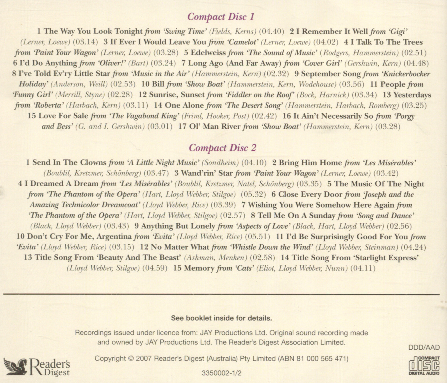 Sentimental Reflections- The Great Musicals (Reader's Digest) 2CD ...