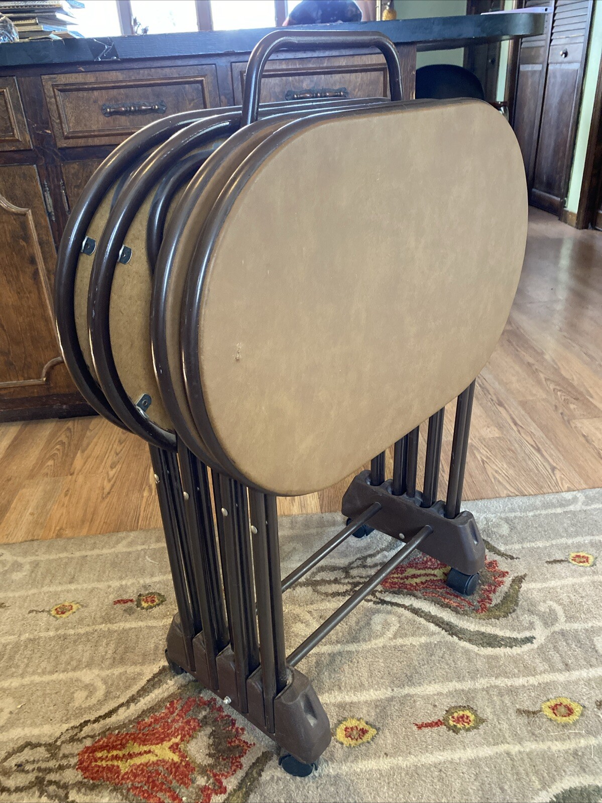 Set of 4 Vintage Cosco Folding TV Tray Oval Tables with Rolling Storage ...
