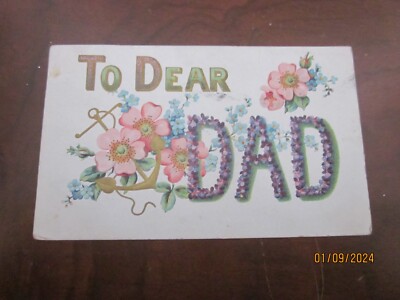 Vintage Colored Postcard To Dear Dad Flowers Embossed Calligraphy | eBay