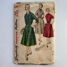 1950s Vtg Simplicity Sewing Pattern 1153 Flared Dress Drop Waist 13 ...