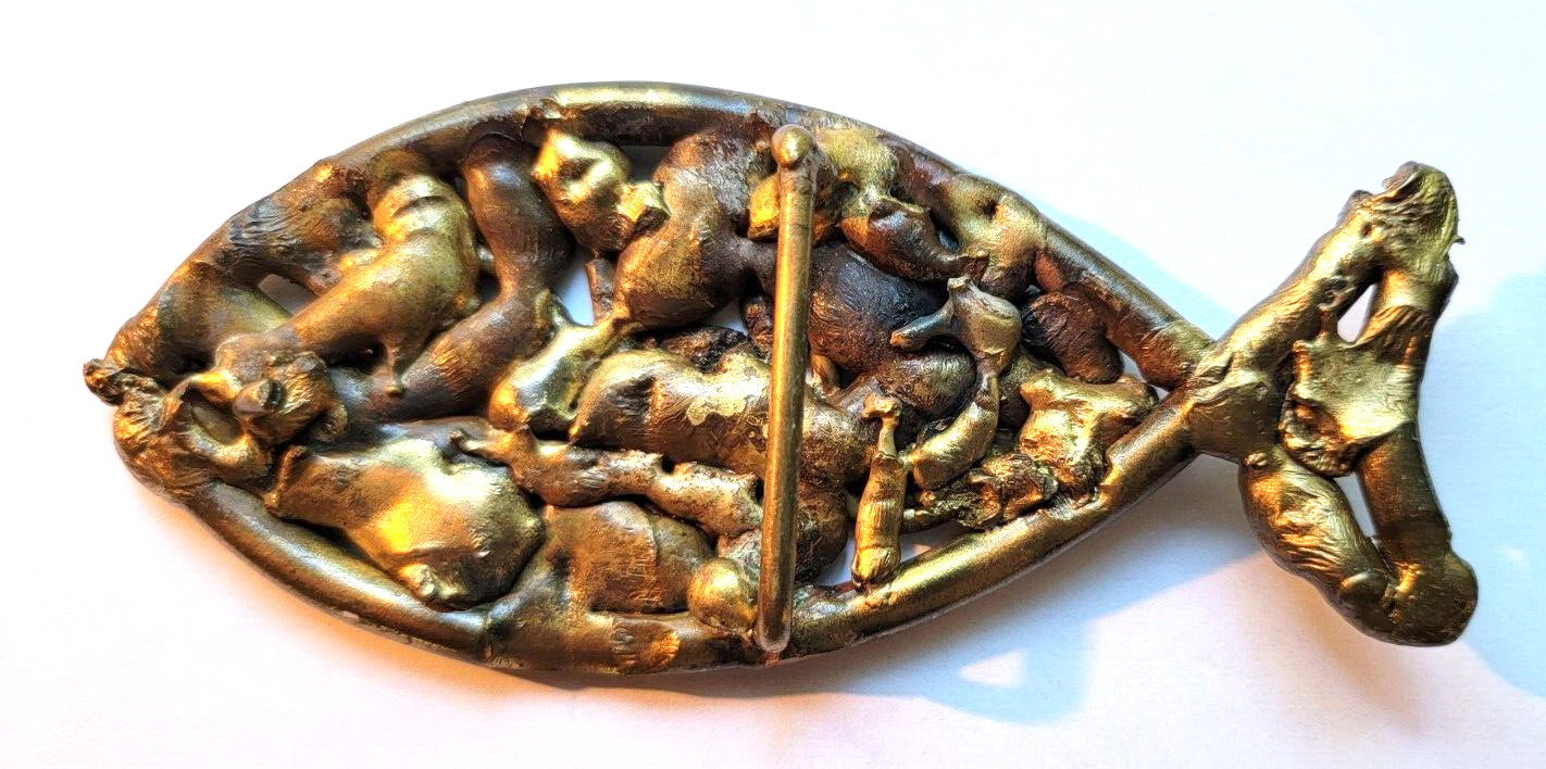 Brutalist Brass DAD Fish Shaped Belt Buckle - Gem