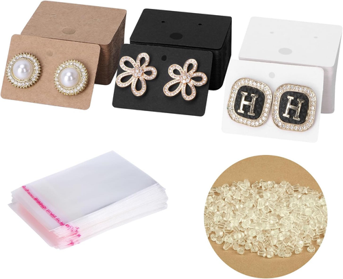 600 Pcs Earring Display Cards Set, 150 Pcs 3 Colors Square Cardboard ...