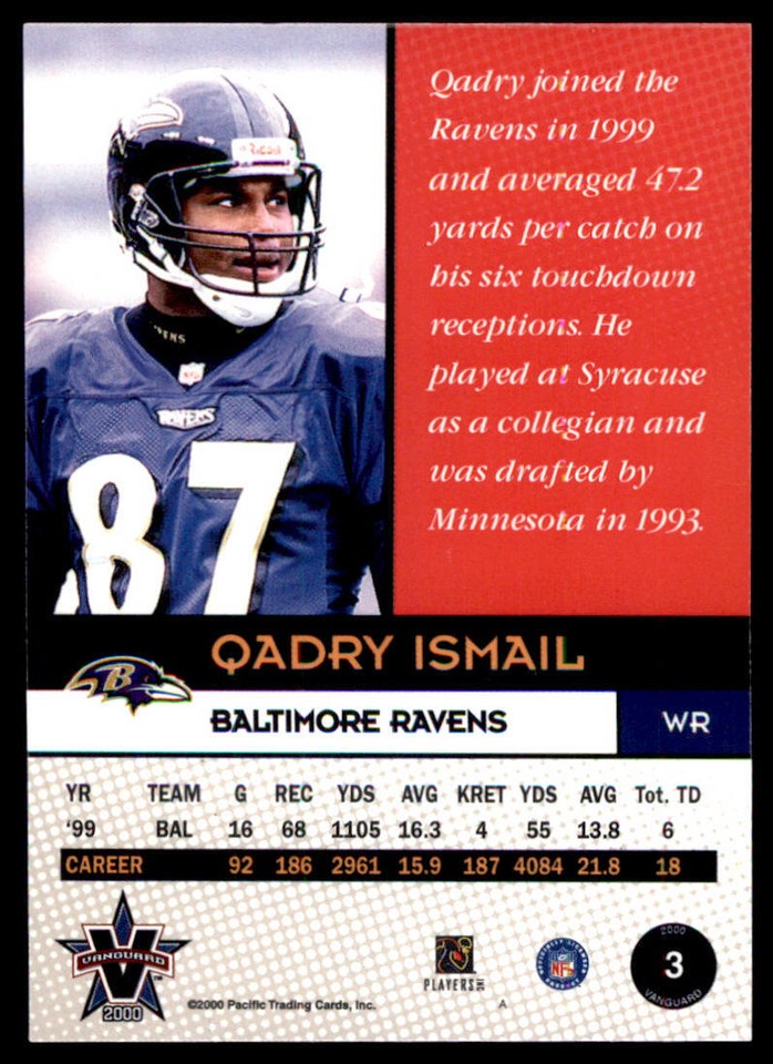 2000 Pacific Vanguard #3 Qadry Ismail Baltimore Ravens | eBay
