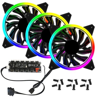 3 Pack PC Case Cooling Fan Set 120mm ARGB Gaming Addressable RGB LED ...