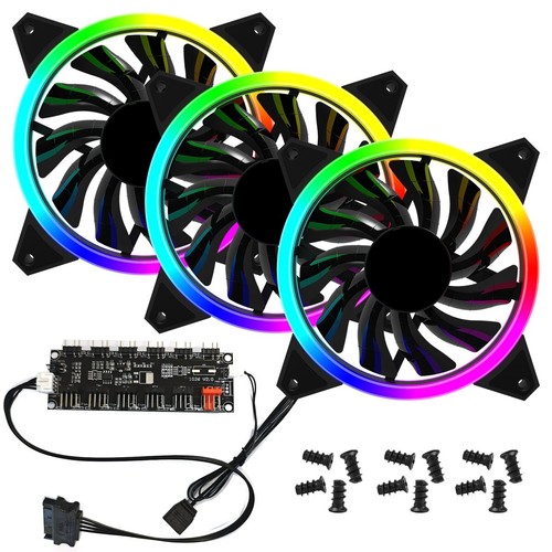 3 Pack PC Case Cooling Fan Set 120mm ARGB Gaming Addressable RGB LED ...
