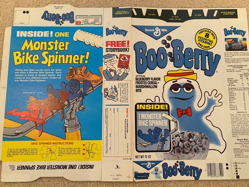 Vintage General Mills BooBerry cereal package.flat W/Bike Spinner offer ...
