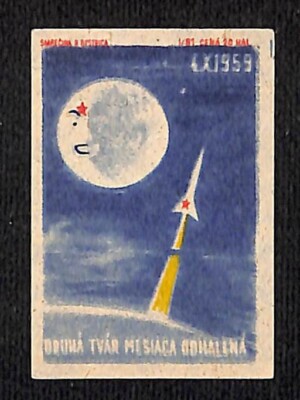 Vintage Matchbox Label Rocket Moon Cresent Space Program c1950's-60's ...