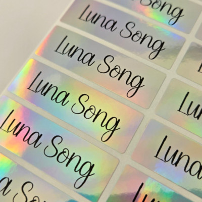 20 Silver Holographic l Name Labels l Name Sticker l Personalized Name ...