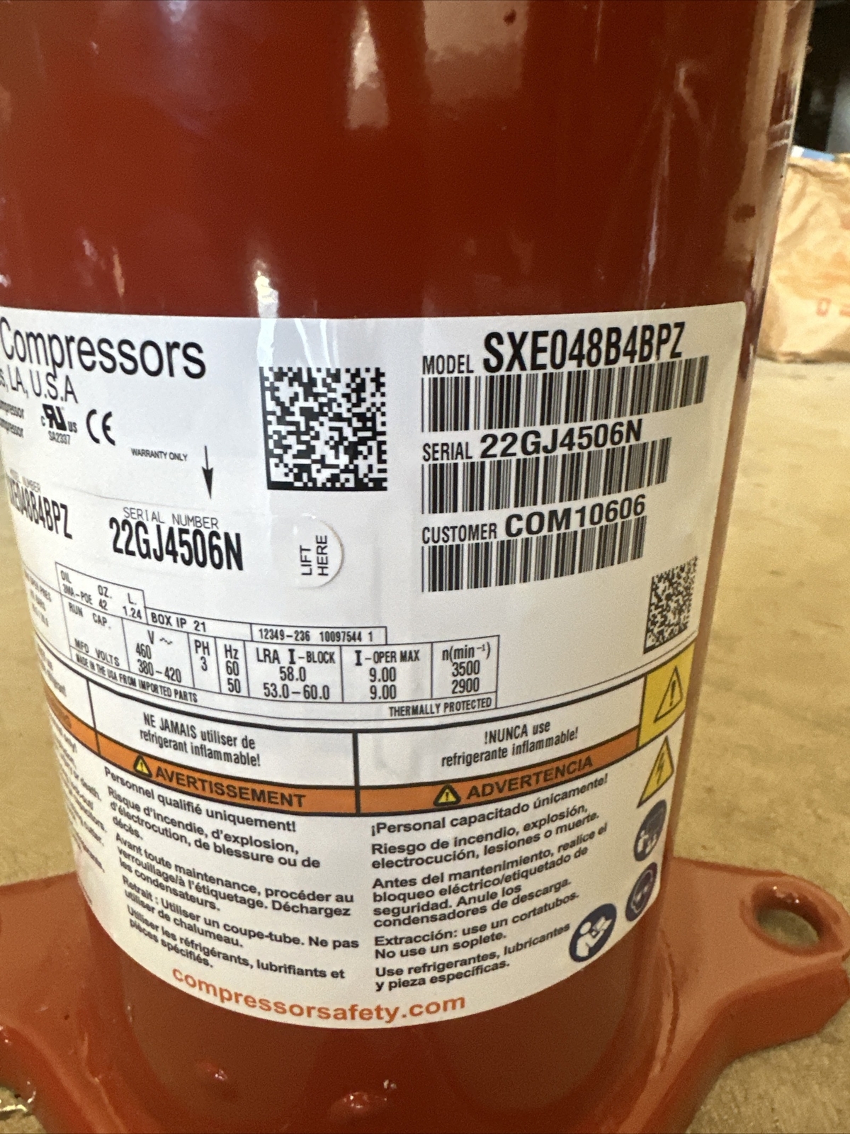 Copeland Alliance Compressor 4 Ton ZR48K5E-TFD-803 COM10606 R22 3Ph ...