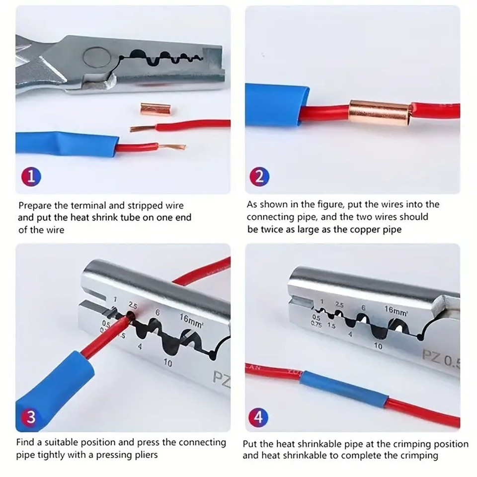 250Pcs 7 Size Non Insulated Wire Splice Ferrules Kit Red Copper Crimp ...