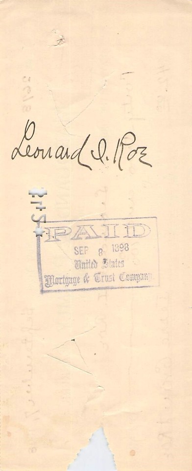 1898 LEONARD I ROE JESSE GRANT ROE MARQUAND PARMLY REVENUE STAMP | eBay