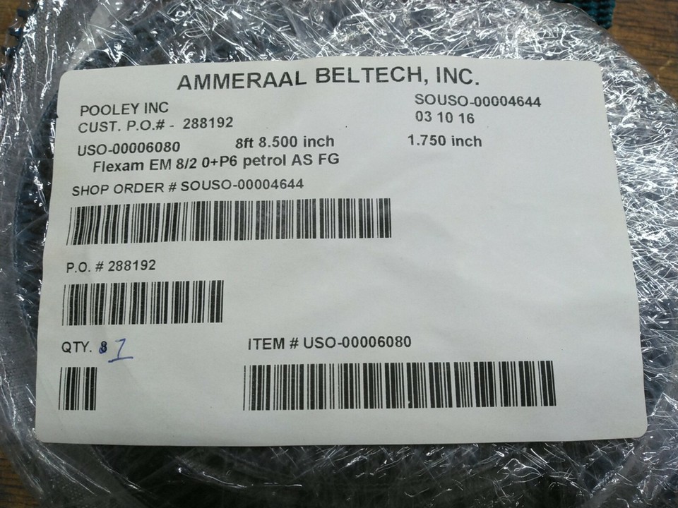 Ammeraal Beltech Flexam EM 8/2 0+P6 Endless Conveyor Belt 1.75" x 104.5 ...