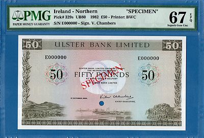 Northern Ireland, 50 Pounds, 00000 Specimen,1982,Superb Gem UNC ...