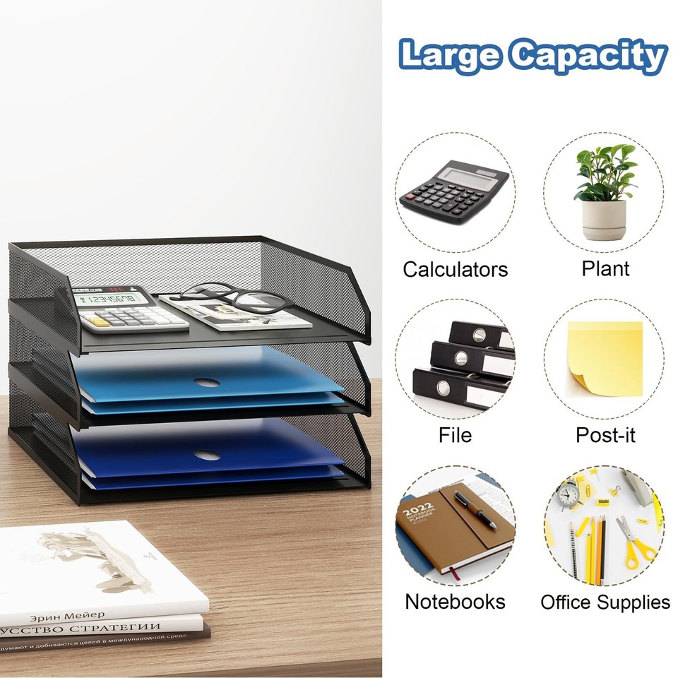 Natwind 3-Tier Stackable Paper Tray, Metal Mesh Desktop Organizer, A4 ...