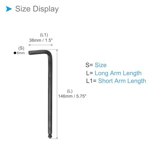 L-Handle Ball End Hex Key Wrench 6mm Metric 146mm Length CR-V L-Shape ...