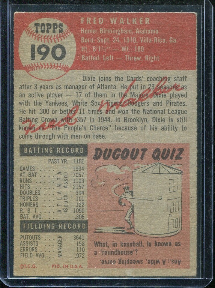 1953 Topps Baseball # 190 Dixie Walker EX+ Excellent Plus | eBay