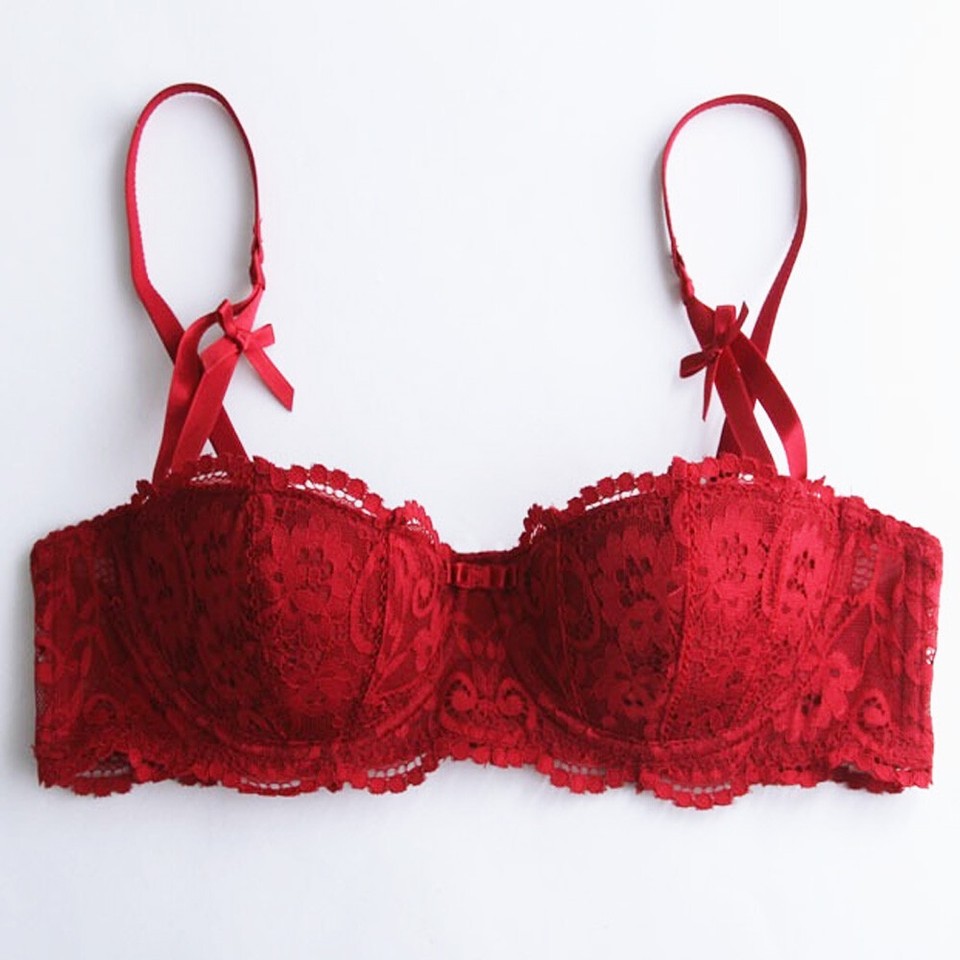 Flat-chested Women Bras Lace Sexy Lingerie Thin Pad Brassiere Underwire ...