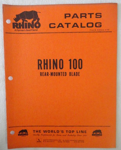 Rhino 100 Rear Mounted Blade Parts Catalog Manual Book Original Servis ...