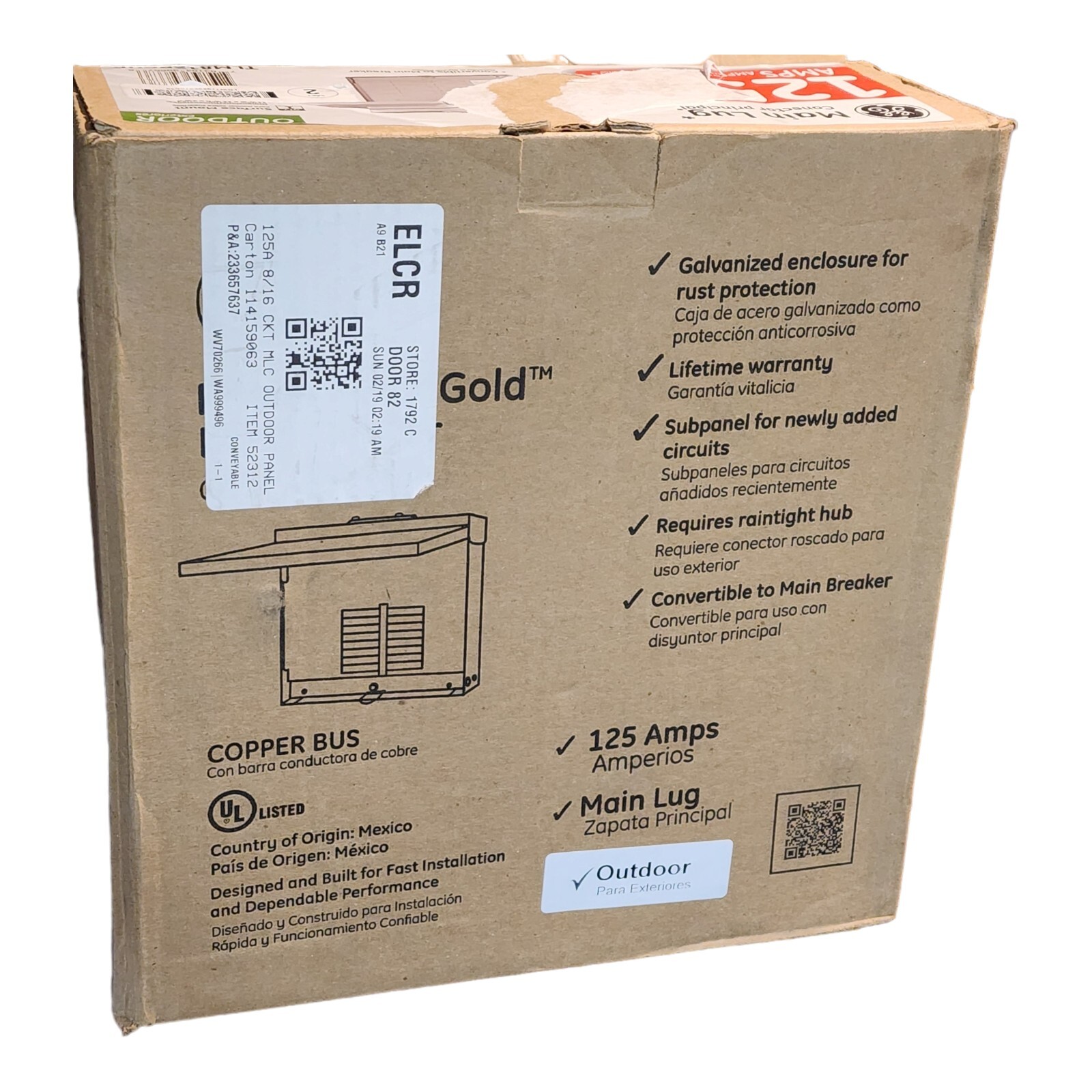 GE Outdoor Main Lug Circuit Breaker Panel 125 Amp 8-Space 16-Circuit ...