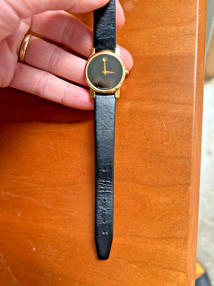 Movado Museum Wrist Watch Womens 87 A1 845 black band gold stainless steel Swiss | eBay