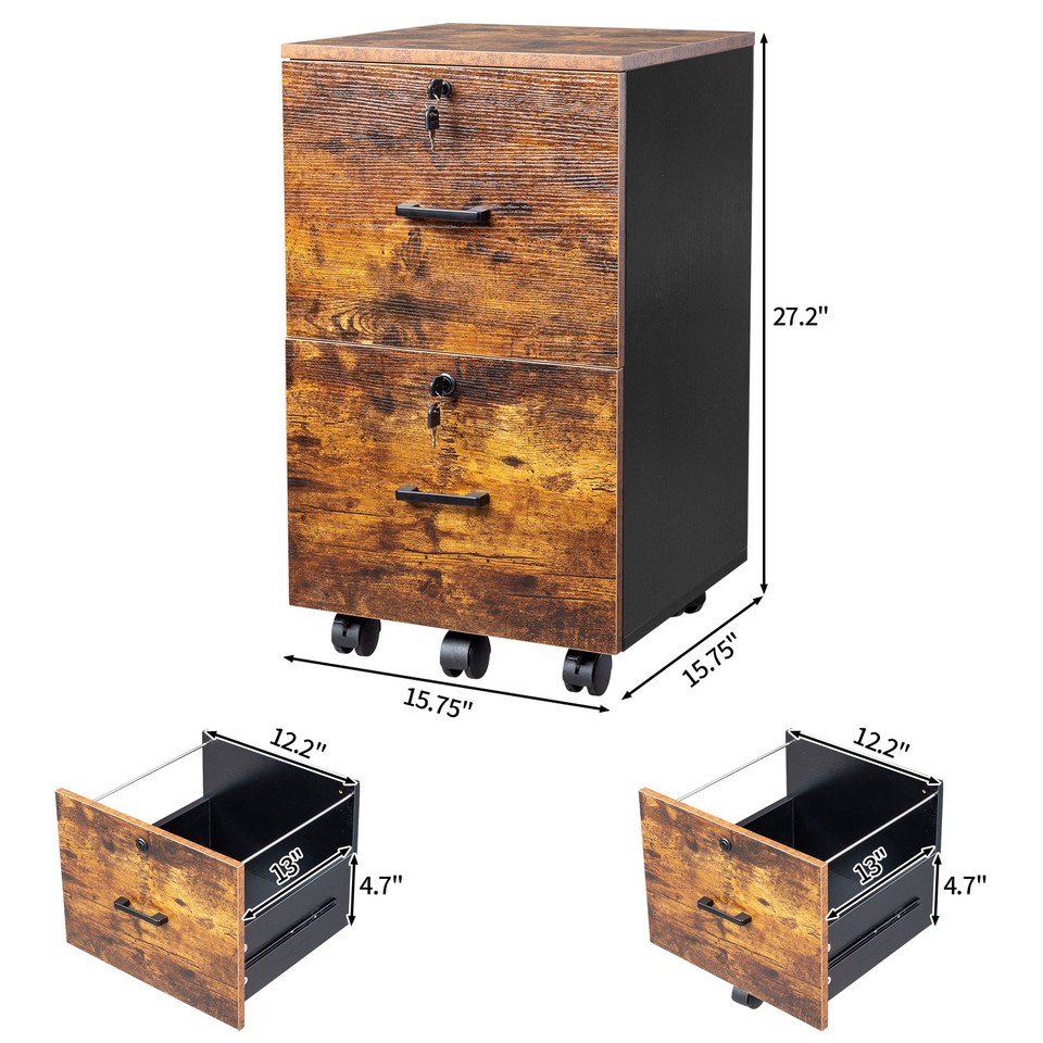 2-Drawer Small Rolling File Cabinet with Lock Wood Filing Cabinet for ...