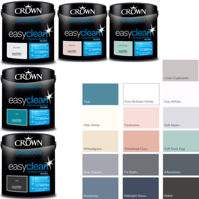 Crown Easyclean Bathroom Paint Mid Sheen 2.5L Pure Brilliant White All ...