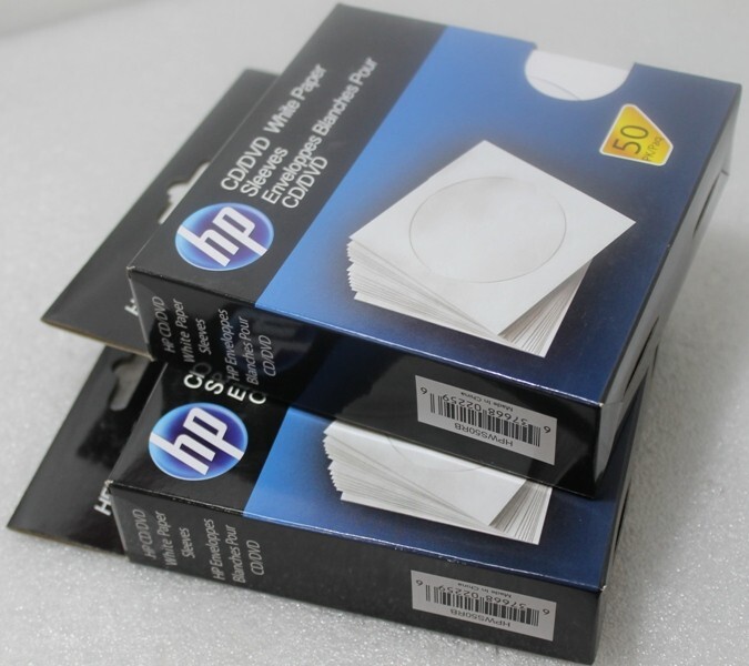 100 HP CD / DVD White Paper Sleeves Disc Storage Protectors w/Clear ...