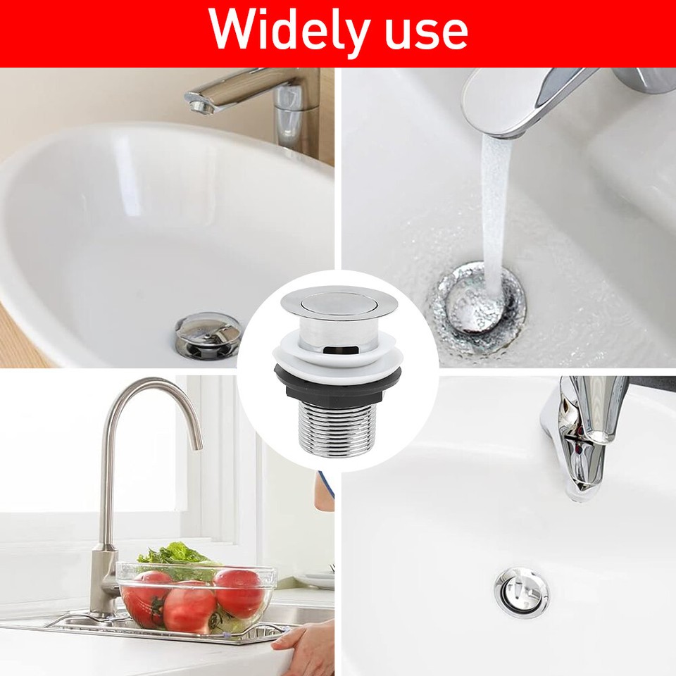 Basin Waste Slotted Pop Up Sink Plug Chrome Bathroom Click Clack Push ...