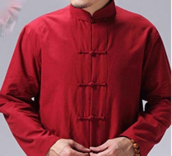Long Sleeve Cotton Traditional Chinese Tang fu Top Men Kung Fu Tai Chi ...
