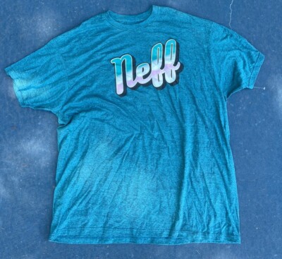 Neff Mens T-Shirt XXL Teal Heather Blue 2XL Pink Logo Skater Streetwear ...