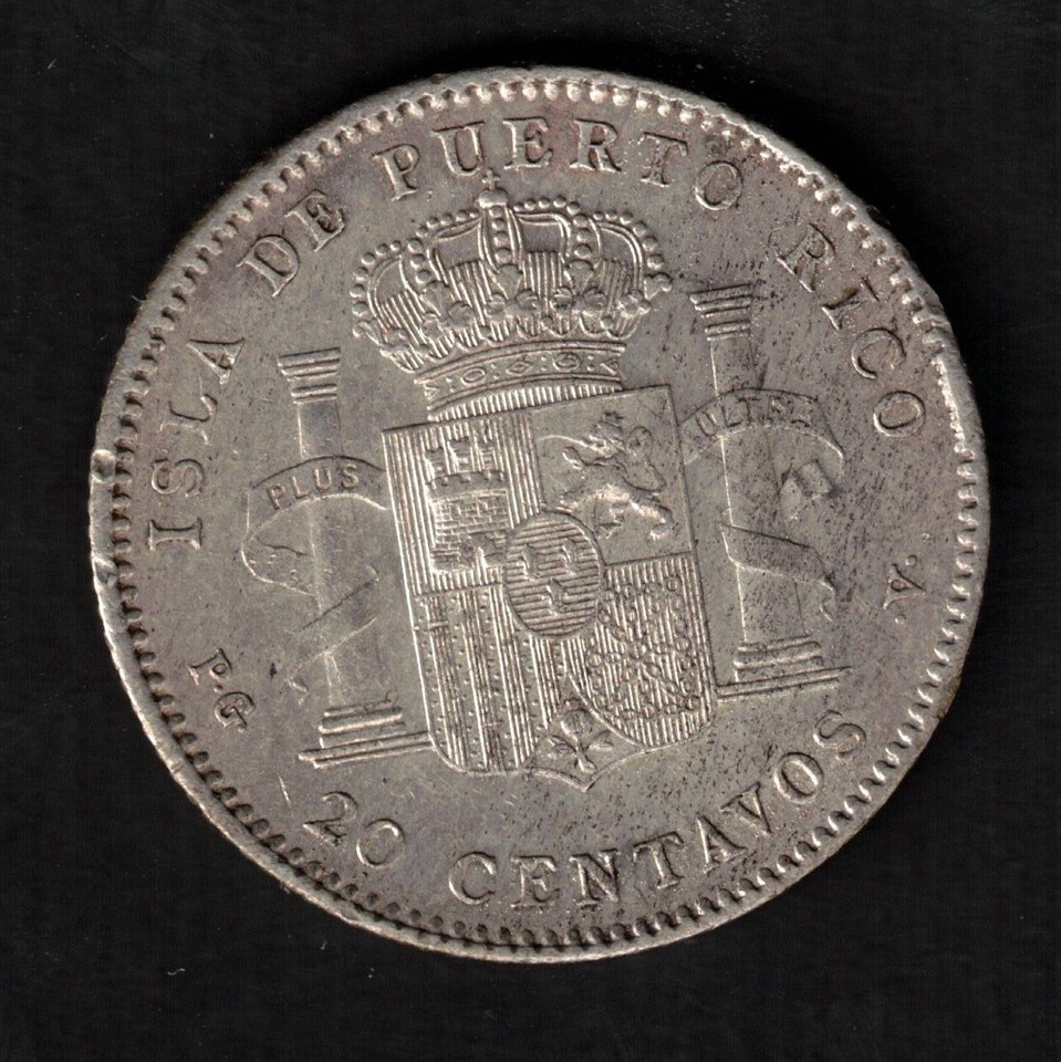 Spain Coin 20 Cents Island Of Puerto Rico Alfonso XIII 1895 PGV - EBC ...