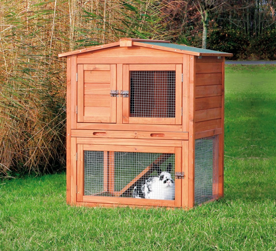 TRIXIE Natura Rabbit Hutch with Outdoor Run, Ramp, Hinged Roof Locking ...