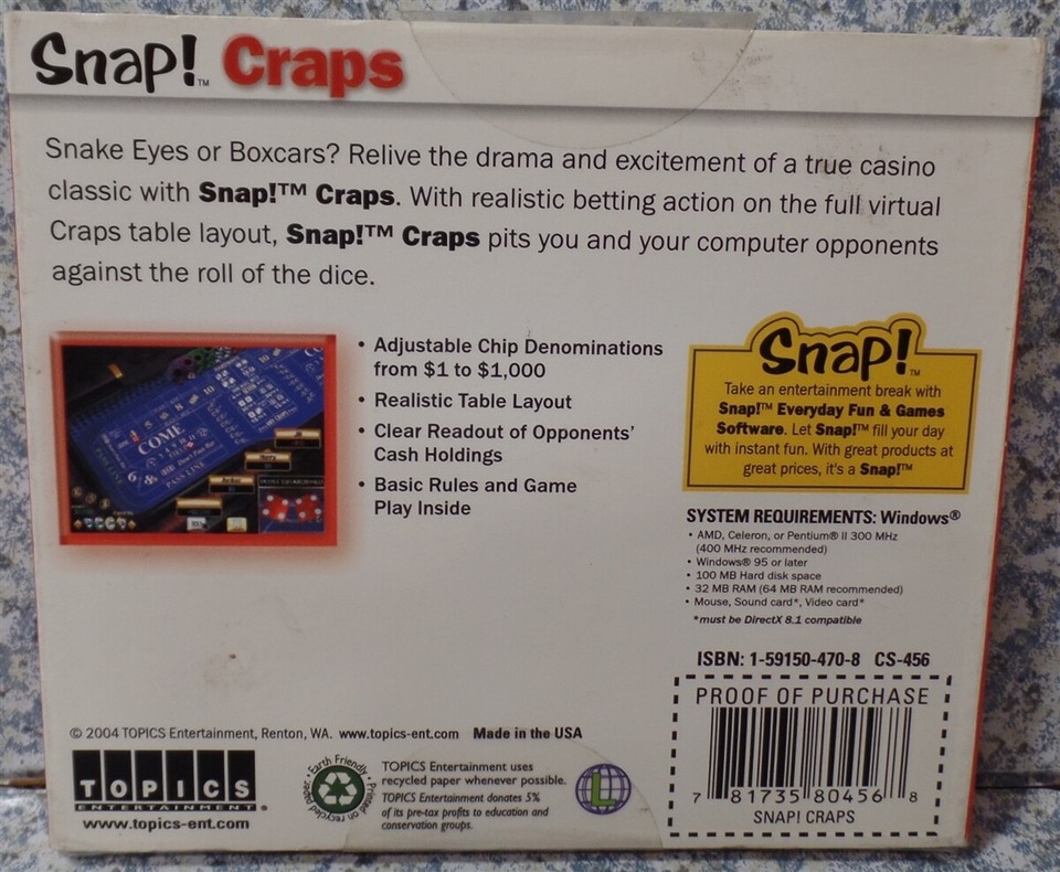 Video Game PC Craps by Snap NEW SEALED Jewel | eBay