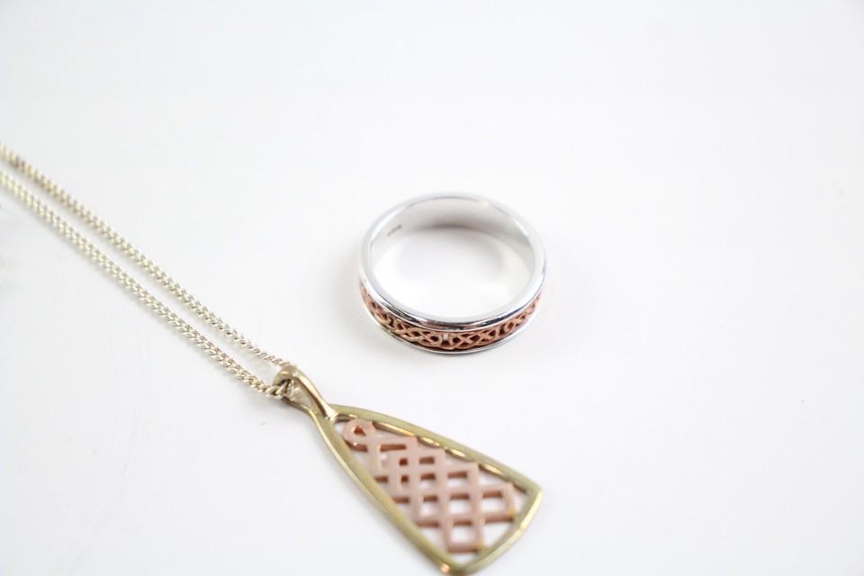 Clogau Sterling Silver Jewellery Rose Gold Accents Ring Necklace Woven ...