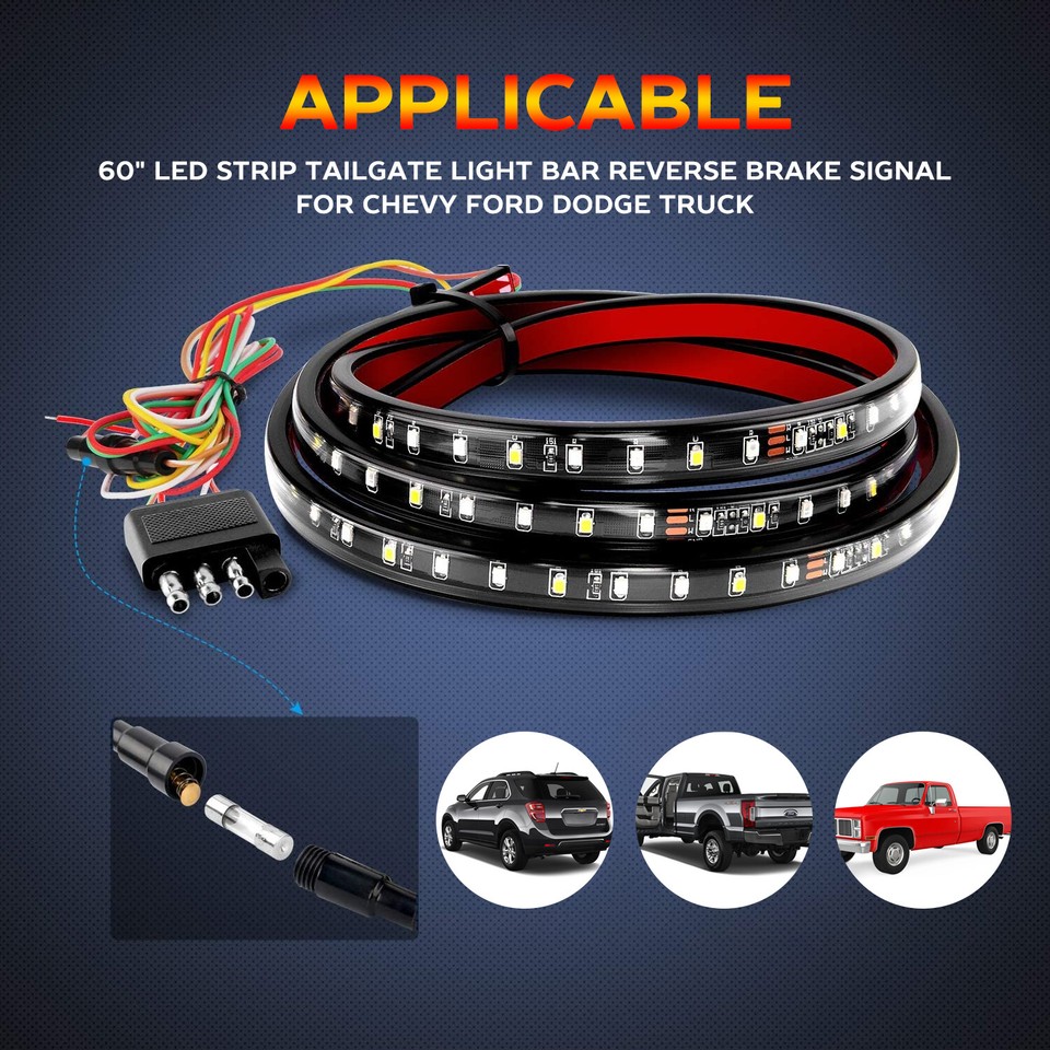 60" LED Strip Tailgate Light Bar Reverse Brake Signal For Chevy Ford ...