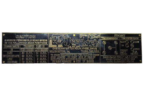 DASH TRANSMISSION CAUTION BRASS MADE DATA PLATE WILLYS JEEP CJ2A CJ3A ...