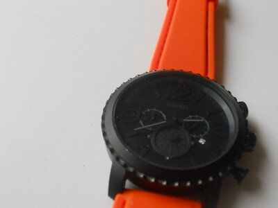 Fossil Chronograph men's orange Rubber band water-resist used ...