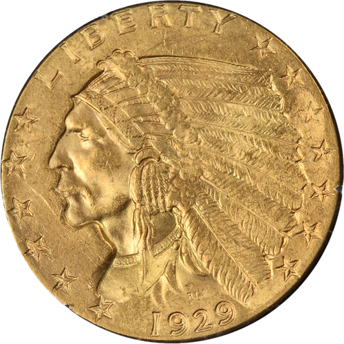 1929 Indian Gold $2.50 GOLD CAC Sticker PCGS MS61 Rattler Holder Strong ...