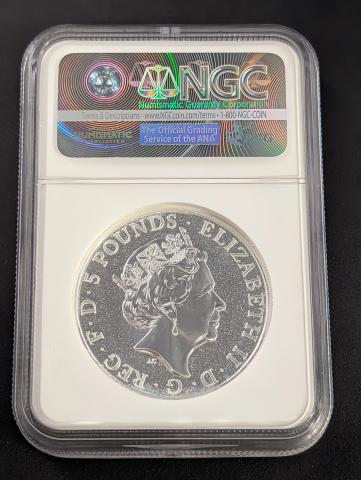 2017 2 Oz .999 Fine Silver Great Britain 5 Pound Coin Currency NGC MS ...