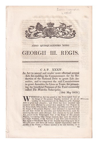 GREAT BRITAIN SATUTES 19TH CENTURY, GEORGE III Anno quinquagesimo nono ...