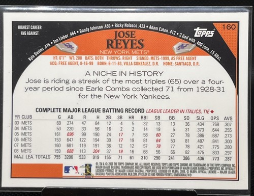 2009 Topps Chrome New York Mets Baseball #160 José Reyes | eBay