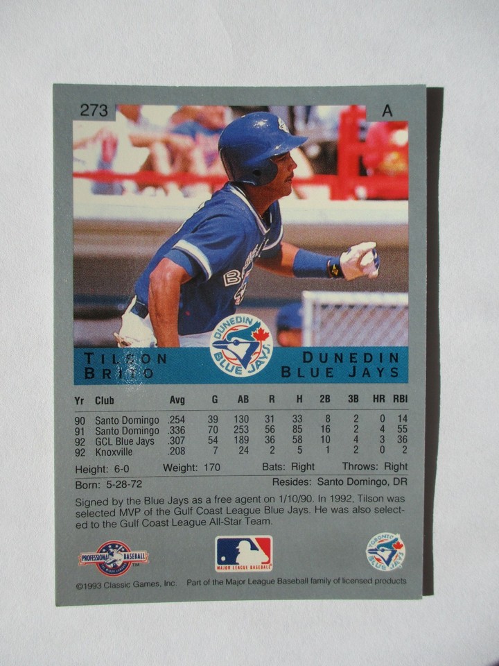 1993 CLASSIC/BEST Tilson Brito #273 Blue Jays | eBay