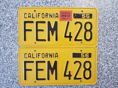 1956 California License Plates, 1957 Validation Sticker, Pro Restored ...
