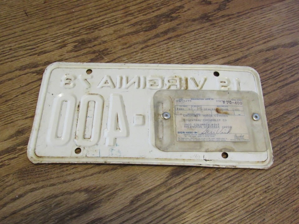 1973 Virginia License Plate, D20400 with Registration on the back | eBay