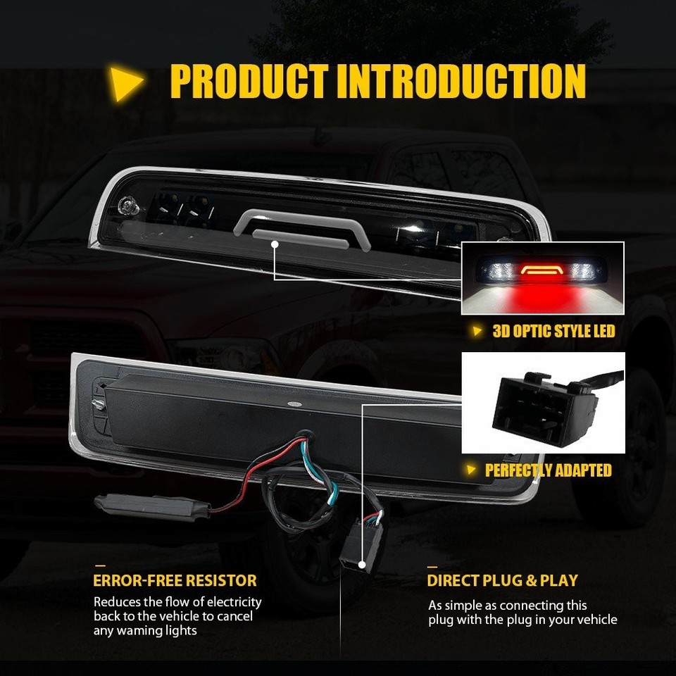 Clear/Black LED 3rd Brake Tail Light Fit For 2009-2018 Dodge Ram 1500 ...