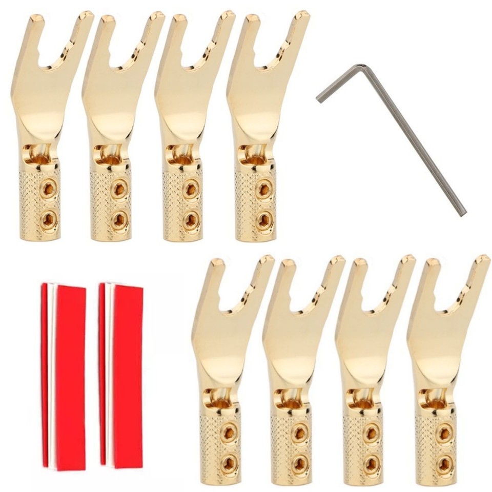 8X Pure copper Gold Plated Spade Y Plug HiFi Speaker Cable Wire Fork ...