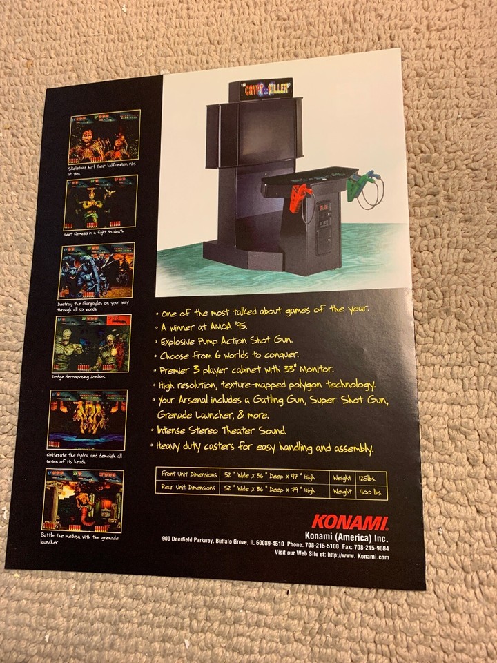 original 11- 8 1/4” Crypt Killer Konami 33 arcade video game AD FLYER ...