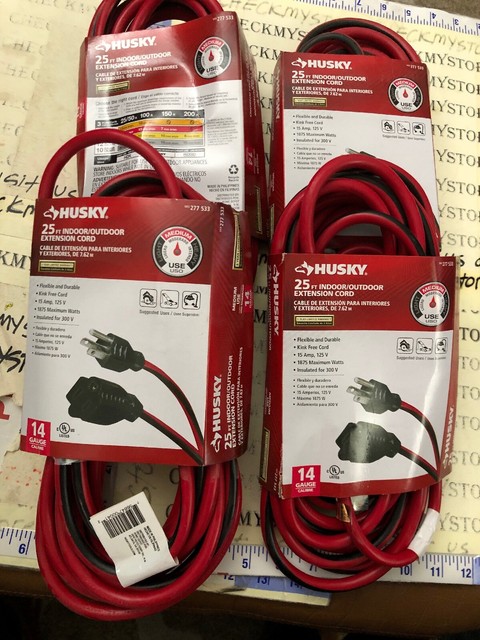 4x Husky 25 Ft. 14/3 Indoor/outdoor Extension Cord Heavy Duty Durable ...