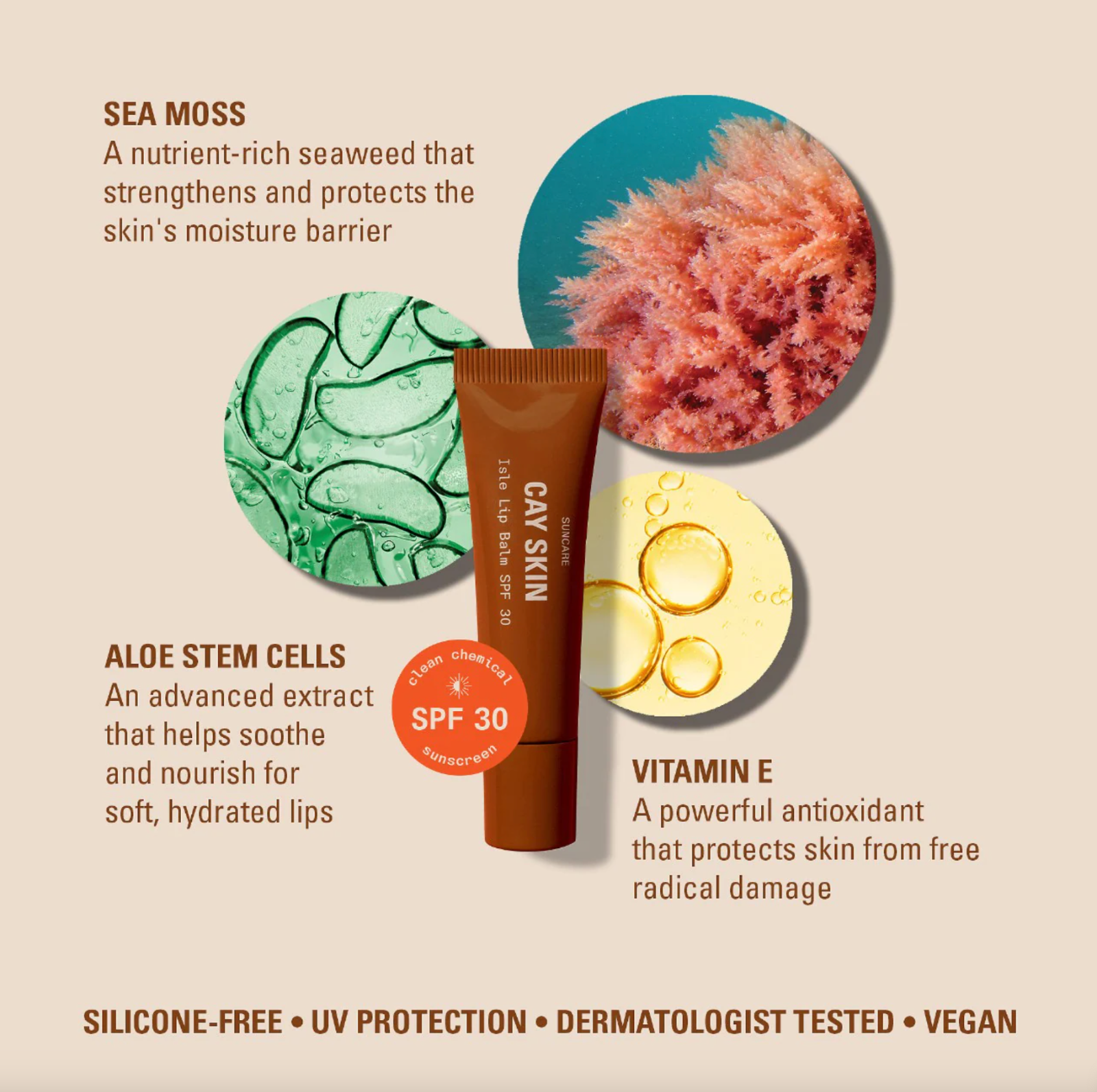 Cay Skin Isle Lip Balm SPF 30 with Sea Moss and Aloe Stem Cells, Choose ...